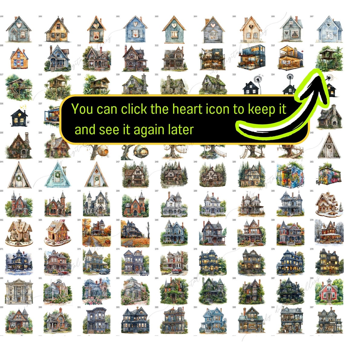 360 Houses Clipart Bundle, Watercolor House Clipart, House PNG, Home ...