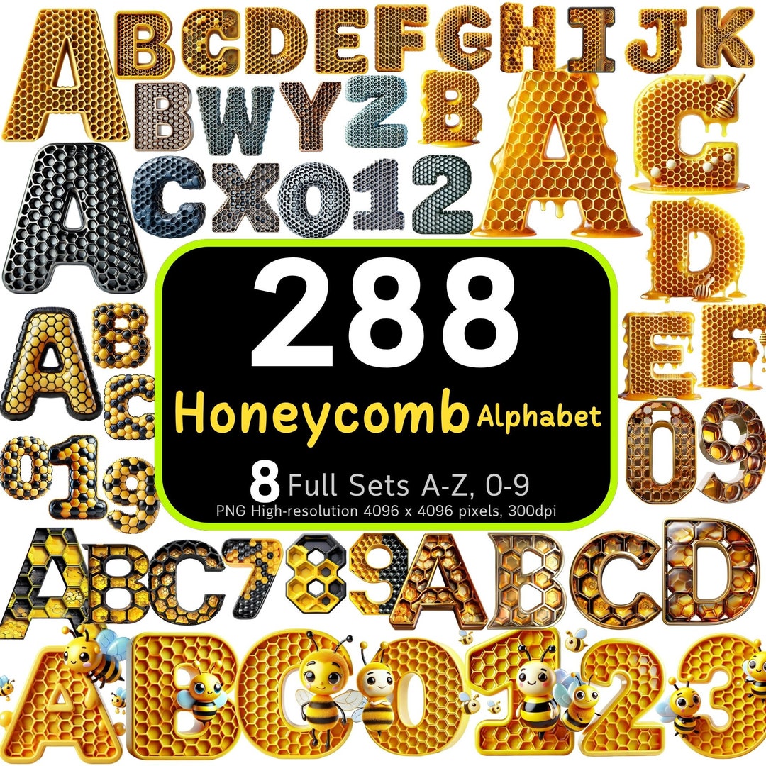 288 Honeycomb Alphabet & Numbers Bundle, Honeycomb Letters, Cute ...
