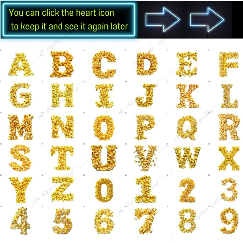 108 Popcorn Alphabet Bundle, Popcorn PNG, Popcorn Clipart, Alphabet PNG ...