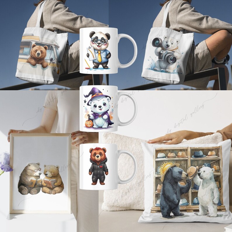 580 Bear Clipart Mega Bundle, Watercolor Bear, Cute Bear, Bear Clipart ...