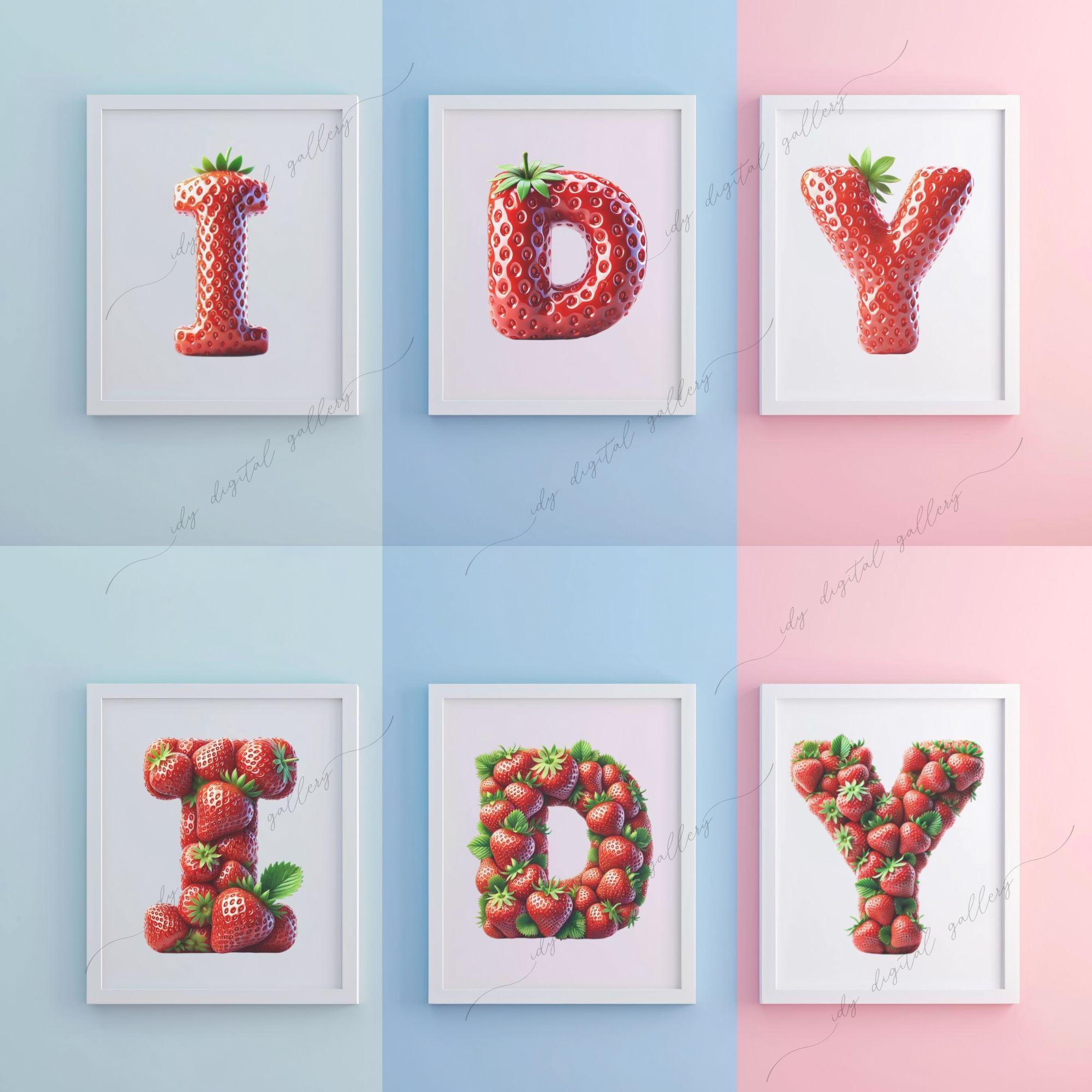 144 Strawberry Alphabet & Numbers Bundle, Cute Letters A-Z, Fruit ...