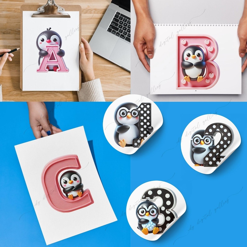 144 Cute Penguin Alphabet & Numbers Bundle, Cute Letter Set, Cute ...