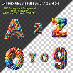 144 Pixel Alphabet Bundle, Pixel Clipart, Pixel PNG, Colorful Alphabet ...
