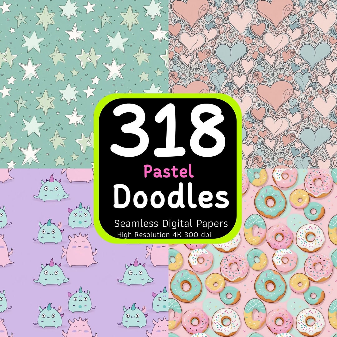 318 Doodles Seamless Digital Papers, Seamless Patterns, Pastel Seamless ...