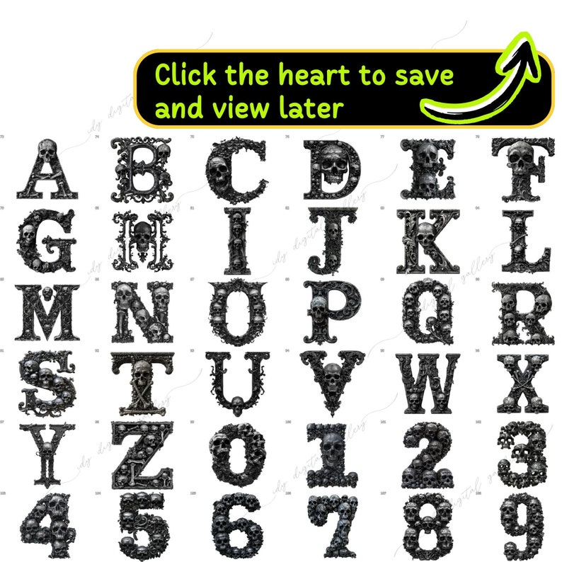 216 Skull Alphabet Bundle, Skull Letters, Floral Skull Clipart, Letter ...