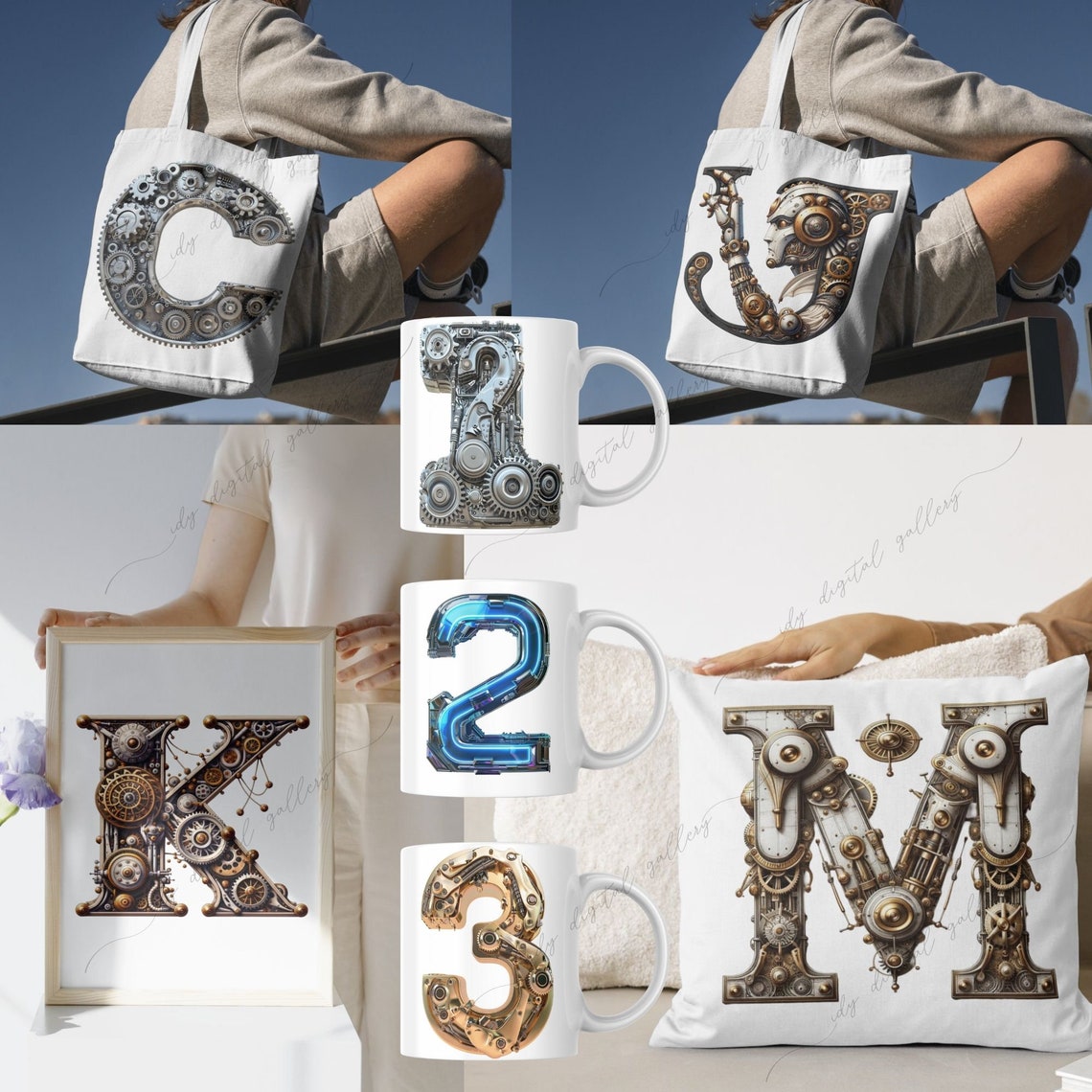 252 Robotic Alphabet Bundle, Mechanical Letters and Numbers, Robot ...