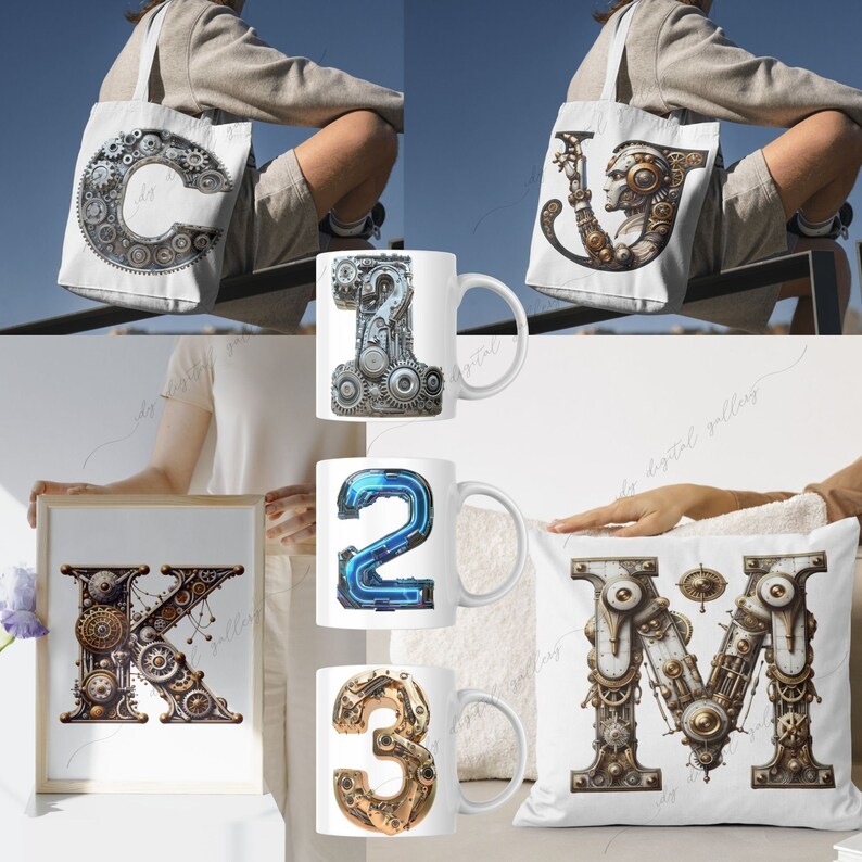 252 Robotic Alphabet Bundle, Mechanical Letters and Numbers, Robot ...