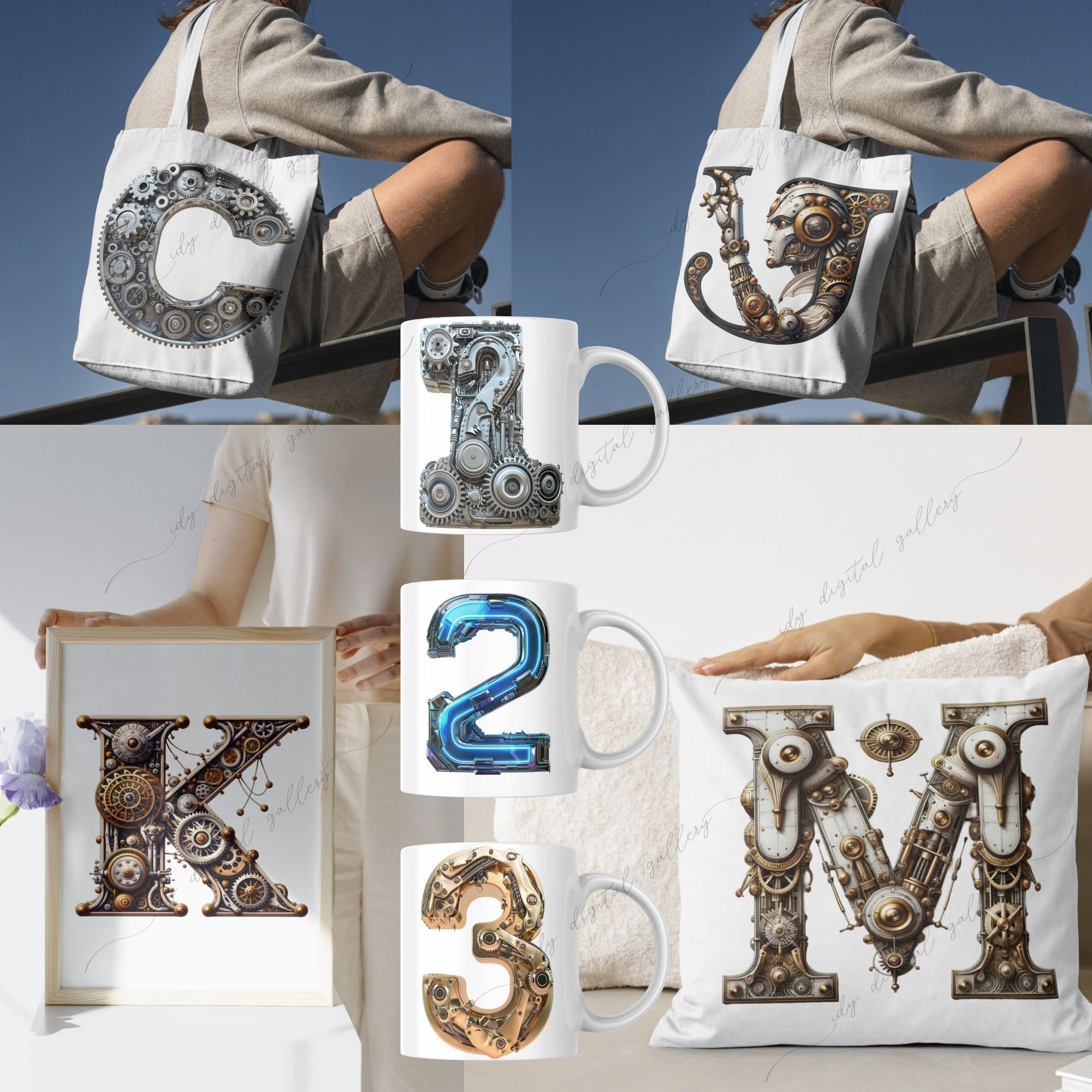 252 Robotic Alphabet Bundle, Mechanical Letters and Numbers, Robot ...