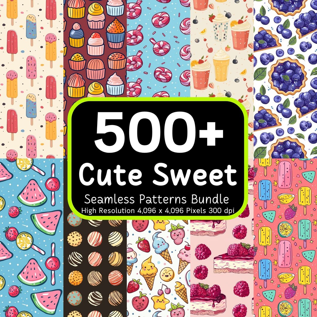 500+ Cute Sweet Seamless Patterns Bundle, Kawaii Sweet, Kawaii Seamless ...