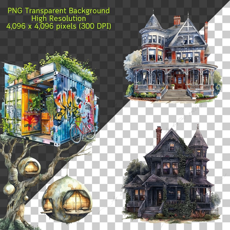 360 Houses Clipart Bundle, Watercolor House Clipart, House PNG, Home ...