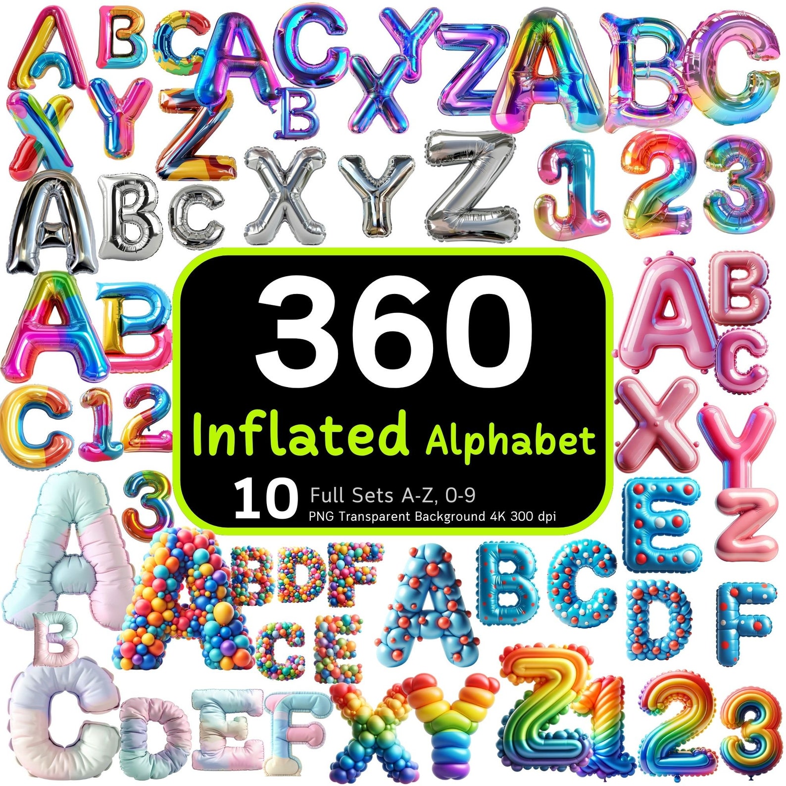 360 Colorful Inflated Alphabet Bundle, Inflated Letters, Colorful ...