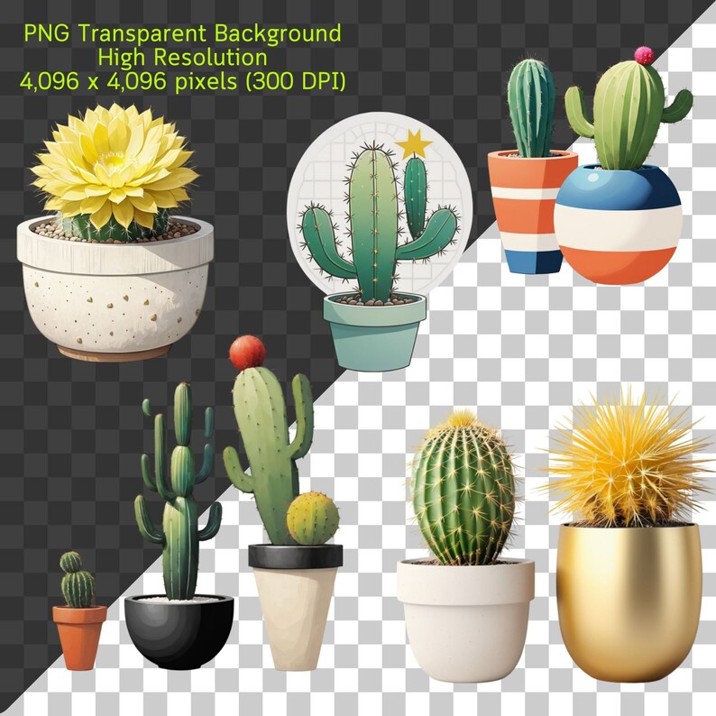 225 Cactus Clipart Bundle, Cactus PNG, Floral Clipart, Cacti Clipart ...