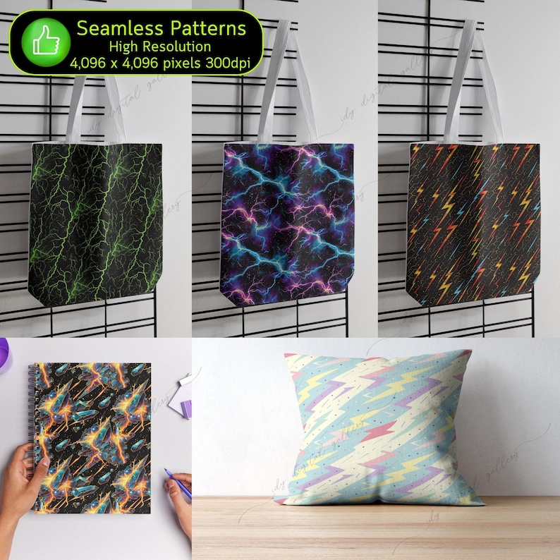 400+ Lightning Seamless Patterns Bundle, Striking Lightning, Storm ...