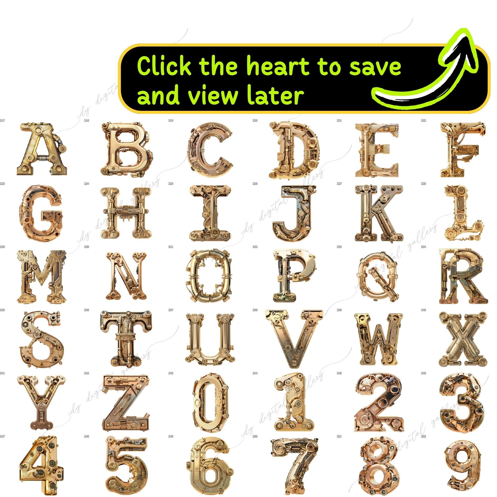 252 Robotic Alphabet Bundle, Mechanical Letters and Numbers, Robot ...