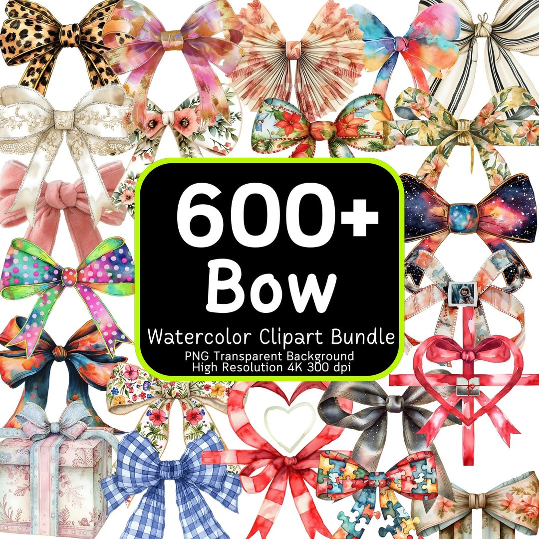 600+ Watercolor Bow Cliparts, PNG Clipart, Bow PNG, Clipart Bundle ...
