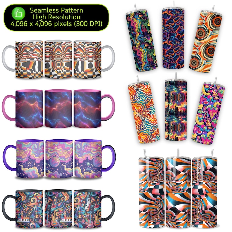 570 Psychedelic Seamless Patterns Bundle, Psychedelic Background, Psychedelic Paper, Sublimation ...