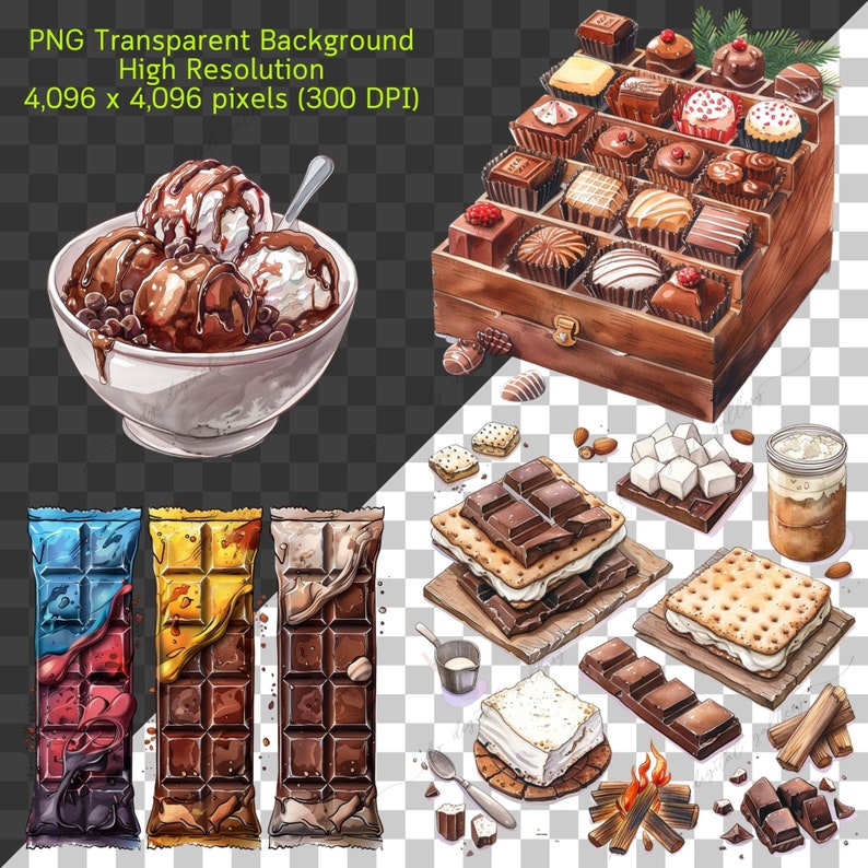 500 Chocolate Watercolor Clipart Bundle, Chocolate PNG, Sweets PNG ...