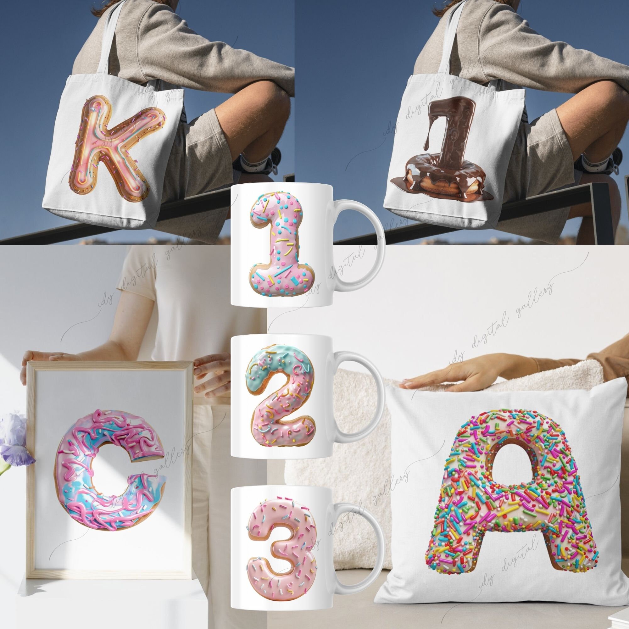 216 Donut Alphabet & Numbers Bundle, Sweet Treats PNG, Cute Alphabet ...