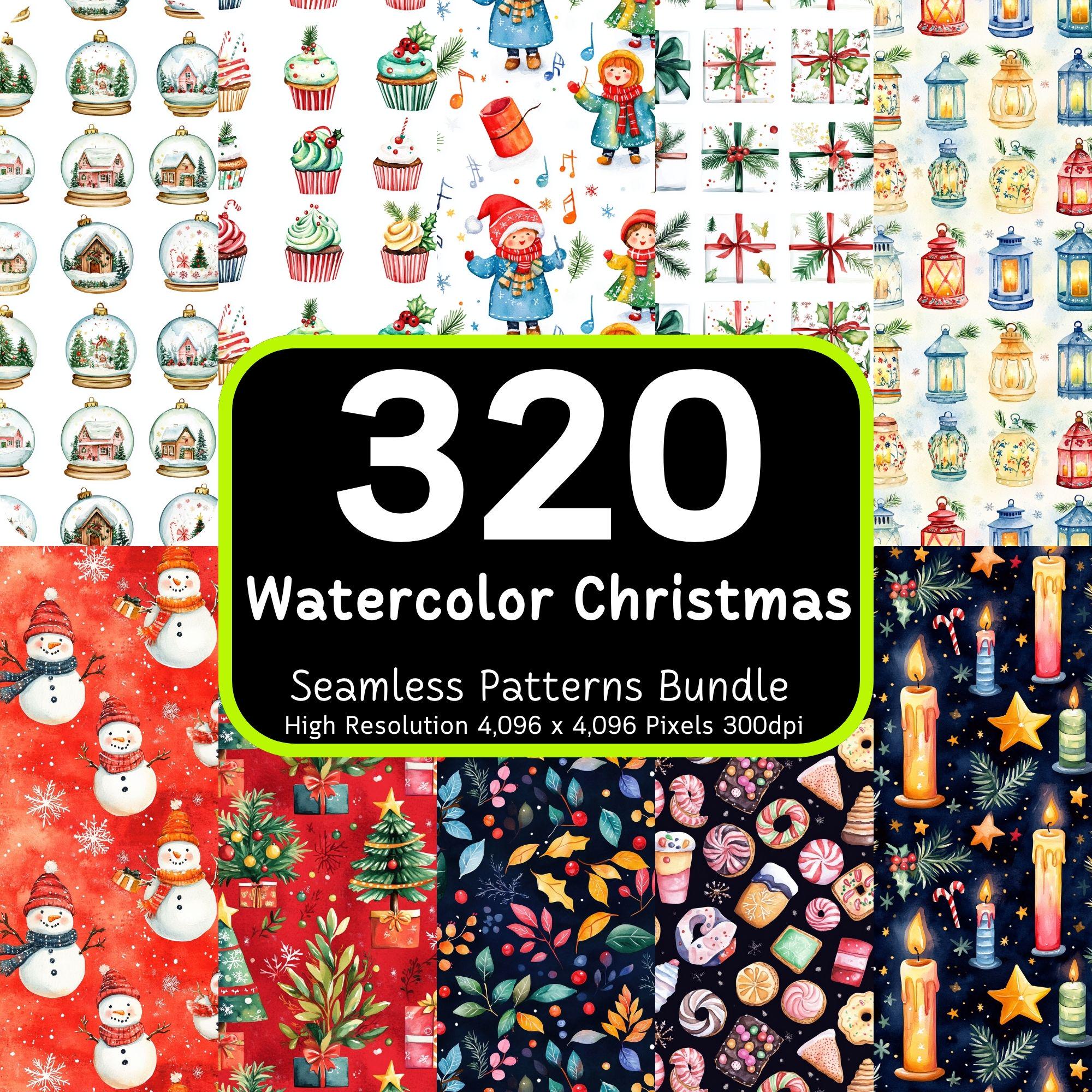 320 Watercolor Christmas Seamless Patterns Bundle, Cute Christmas ...
