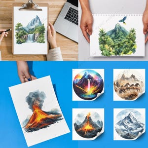 214 Mountain Watercolor Clipart Bundle, Mountain PNG Bundle, Landscape ...