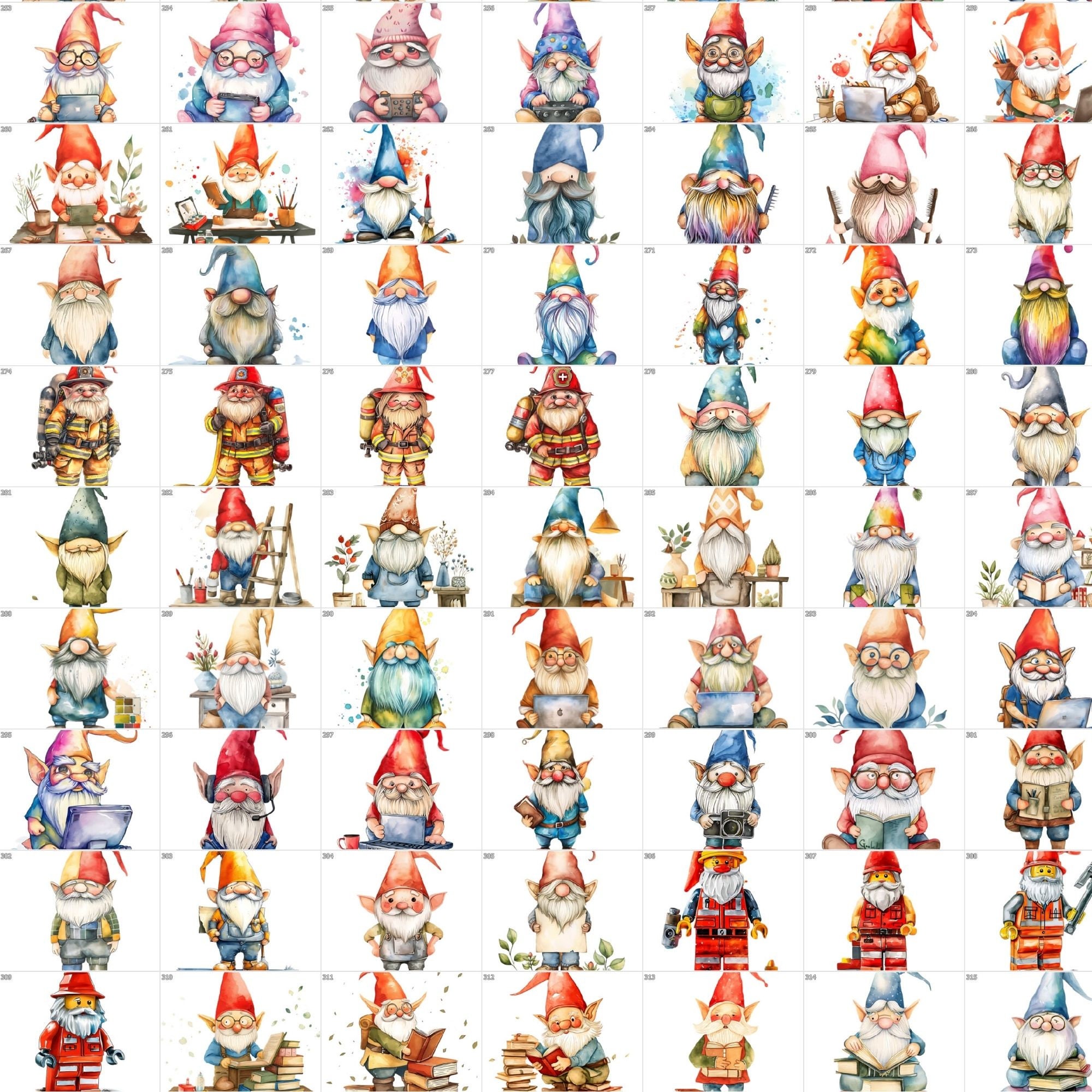 504 Gnome Watercolor Clipart Bundle, Cute Gnome Worker, Gnome Clipart ...