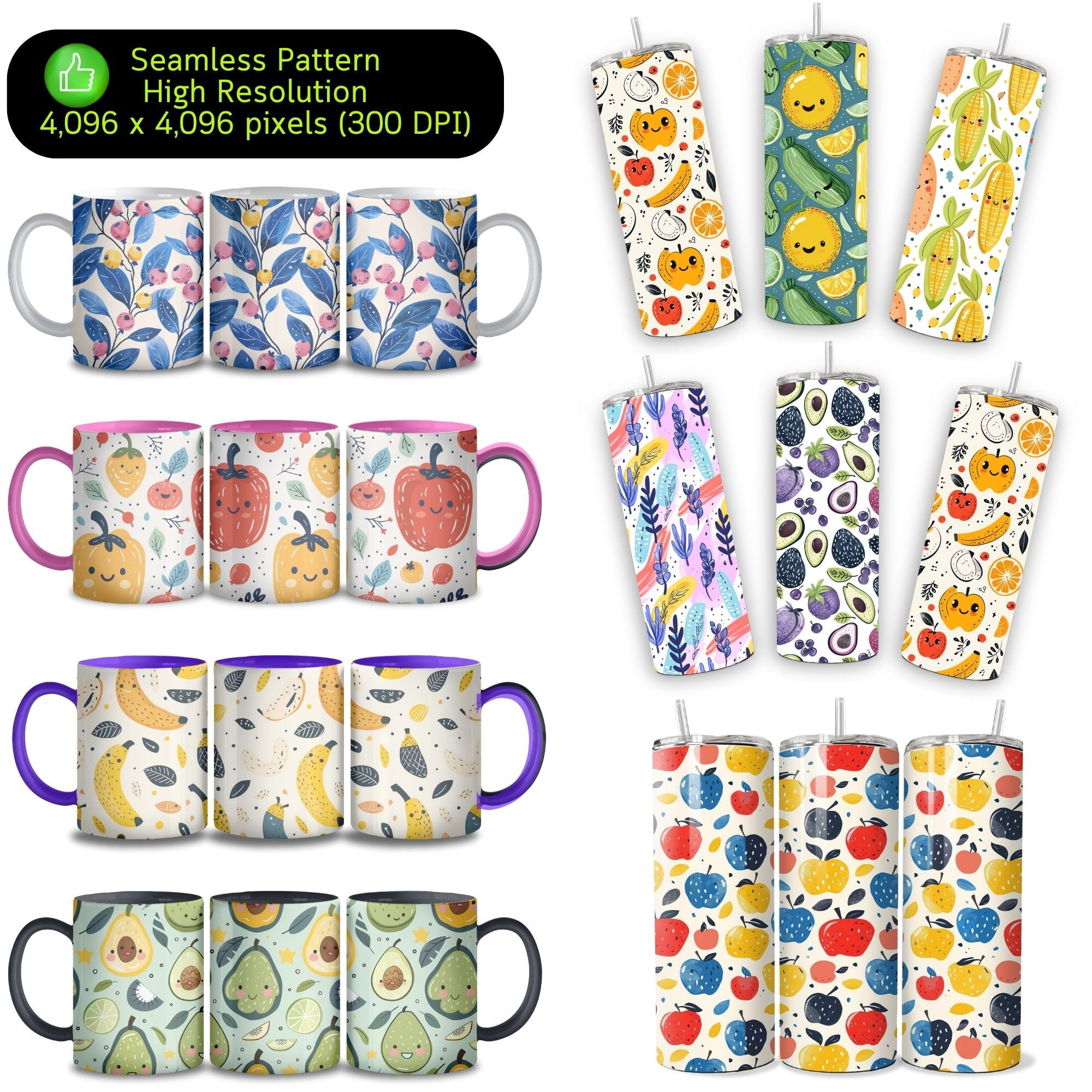 600+ Cute Fruit & Vegetable Seamless Patterns Bundle, Cute Vegetable ...