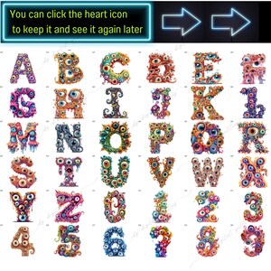 180 Funny Creature Alphabet Bundle, Cute Monster PNG, Funny Monster ...