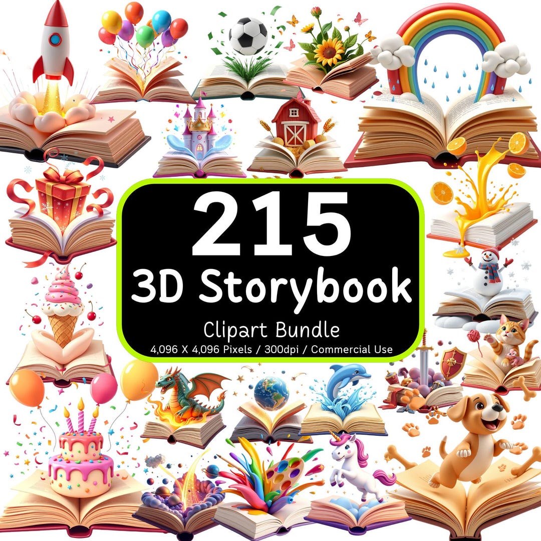 215 Storybook Clipart: 3D PNG Files, Kids Sublimation, Baby Shower ...