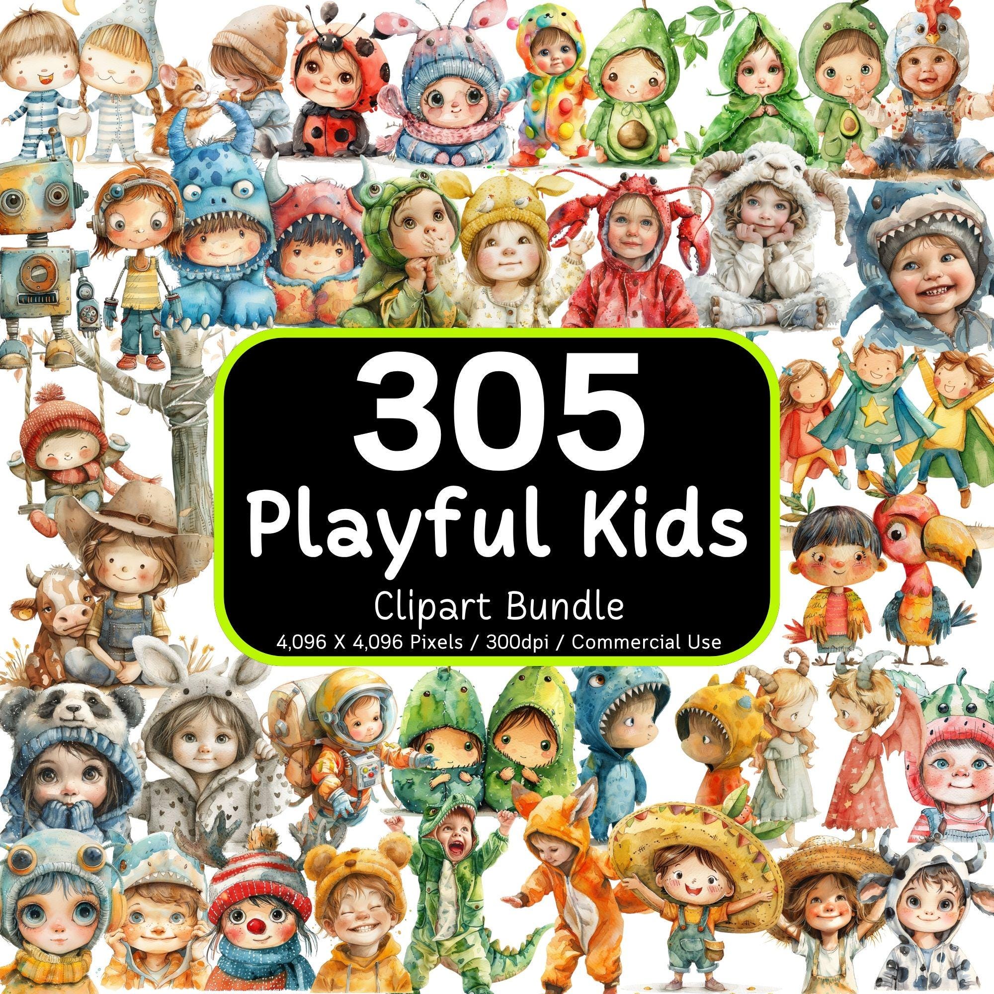 305 Playful Kids Clipart Bundle: Watercolor Baby PNG, Nursery ...