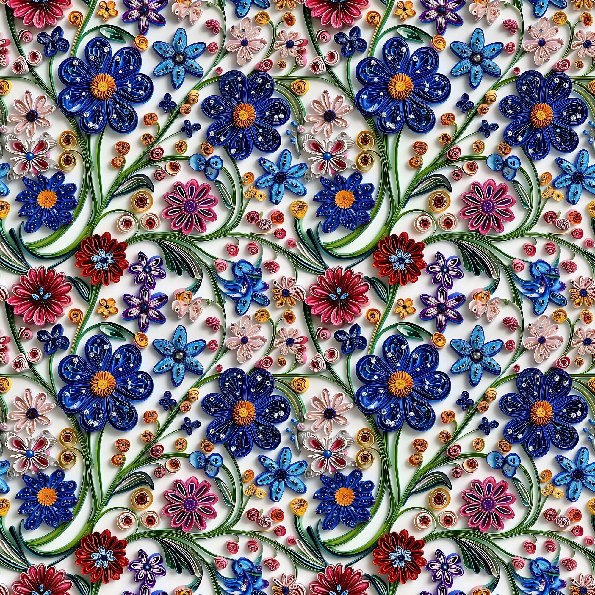 500+ Flower 3D Paper Quilled Patterns, Seamless Digital Papers ...