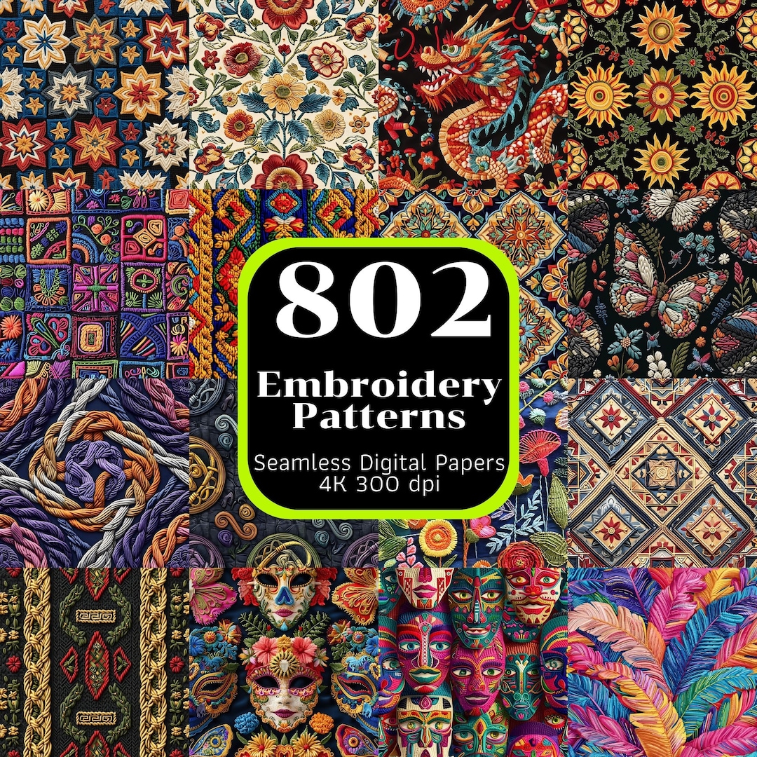 802 Embroidery Patterns, Embroidery Texture, Seamless Digital Papers ...