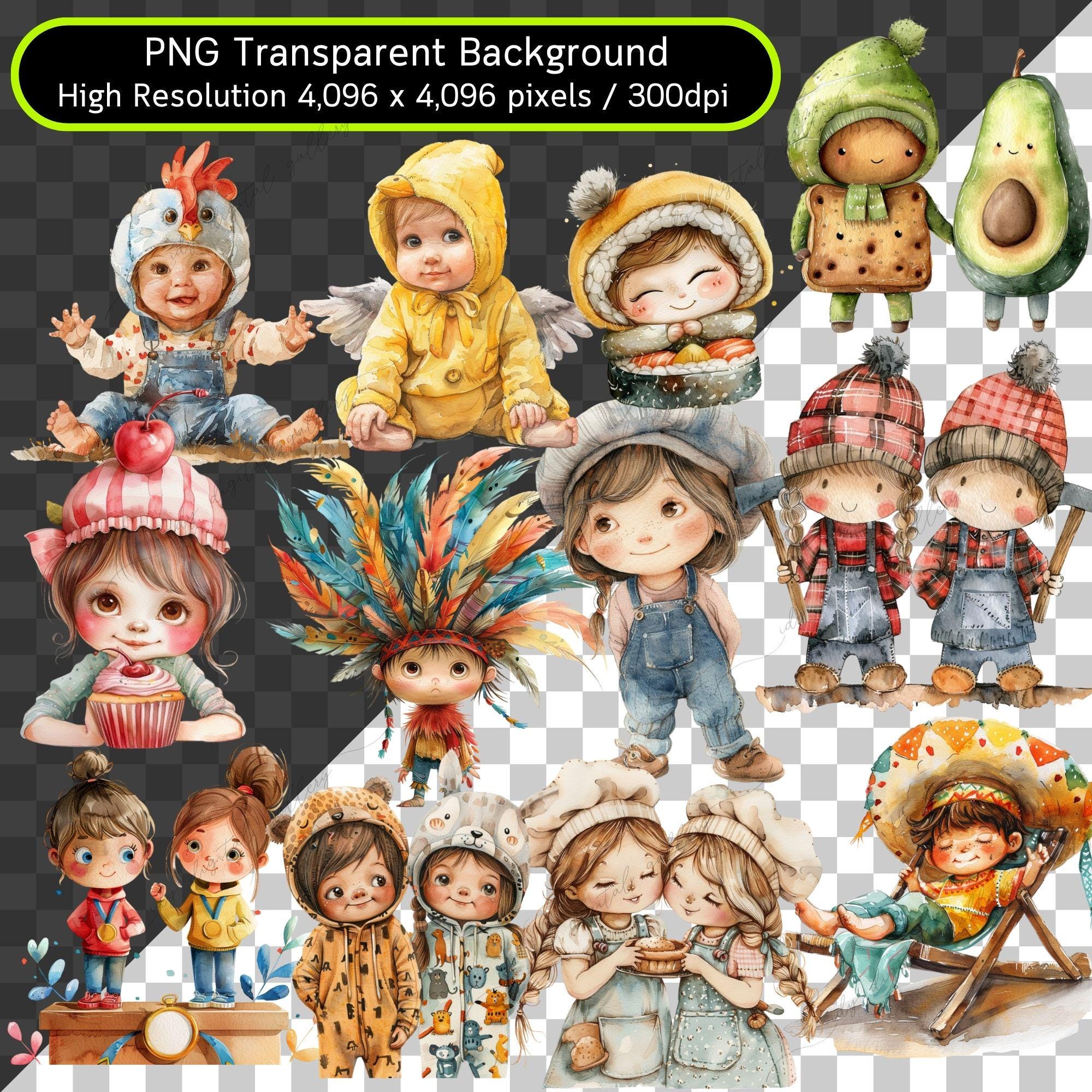 305 Playful Kids Clipart Bundle: Watercolor Baby PNG, Nursery ...