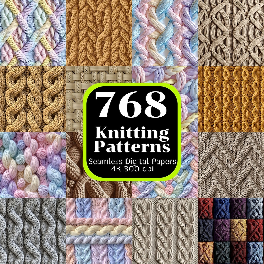 768 Knitting Patterns, Knitting Texture, Seamless Digital Papers ...