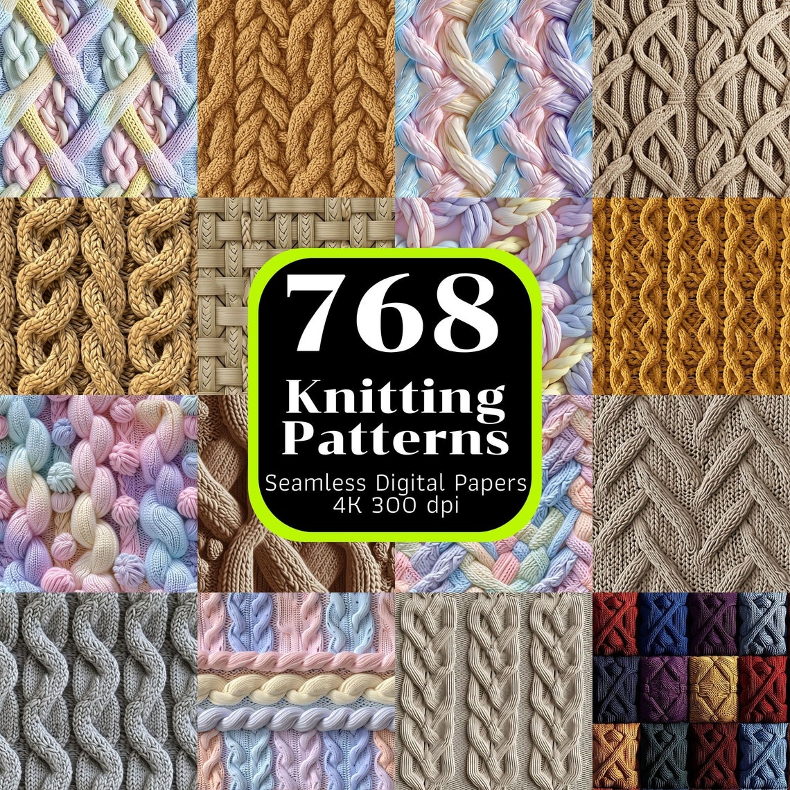 768 Knitting Patterns, Knitting Texture, Seamless Digital Papers ...