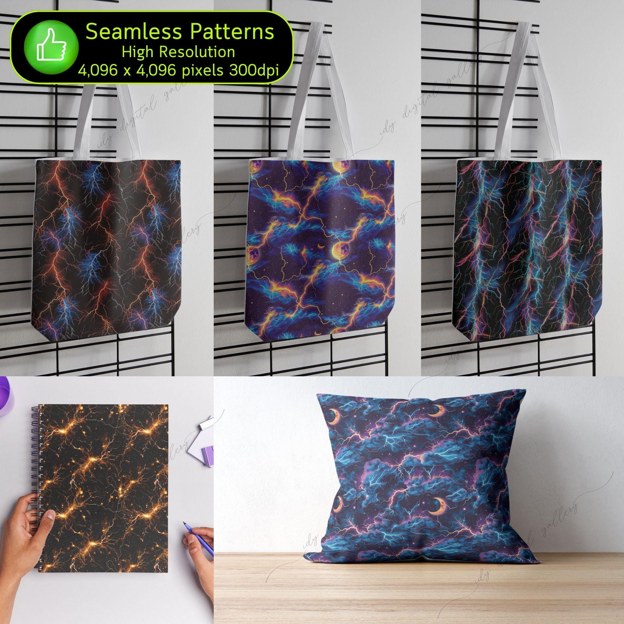 400+ Lightning Seamless Patterns Bundle, Striking Lightning, Storm ...