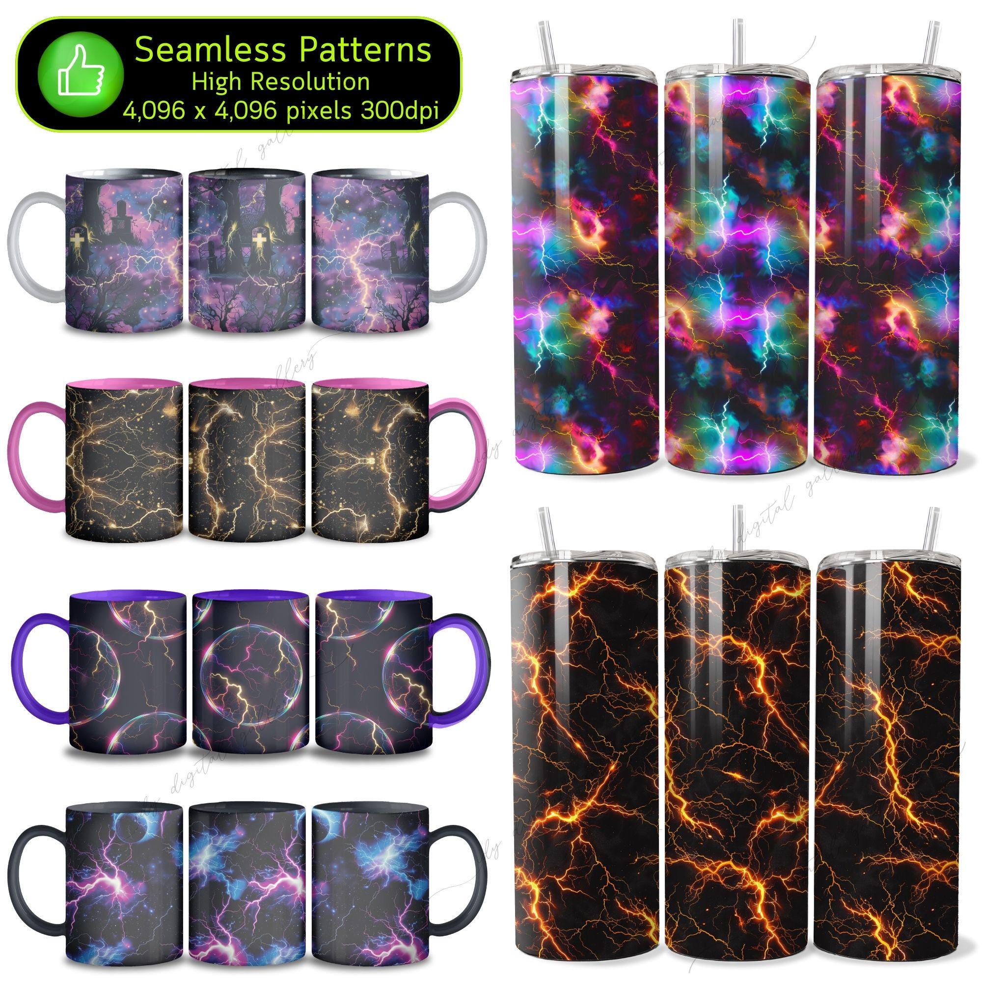 400+ Lightning Seamless Patterns Bundle, Striking Lightning, Storm ...