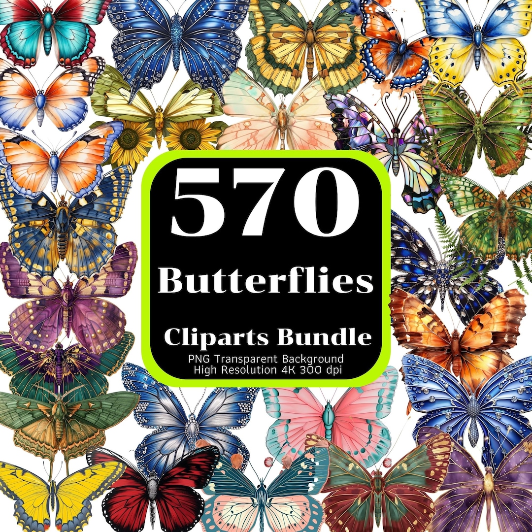 570 Butterflies Cliparts Bundle, Watercolor Butterfly, Butterfly PNG ...