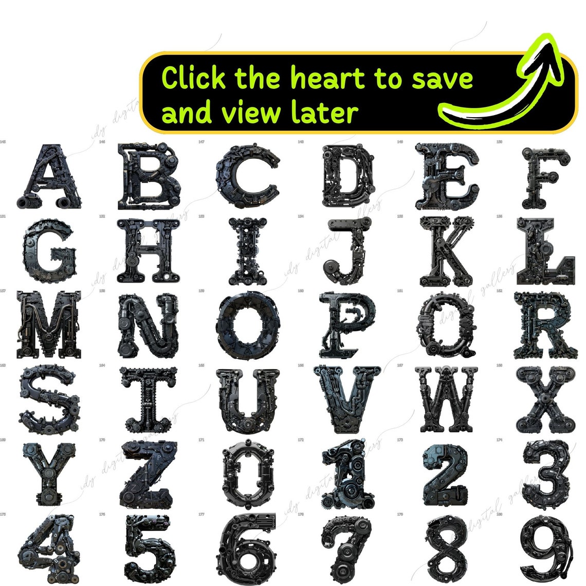 252 Robotic Alphabet Bundle, Mechanical Letters and Numbers, Robot ...