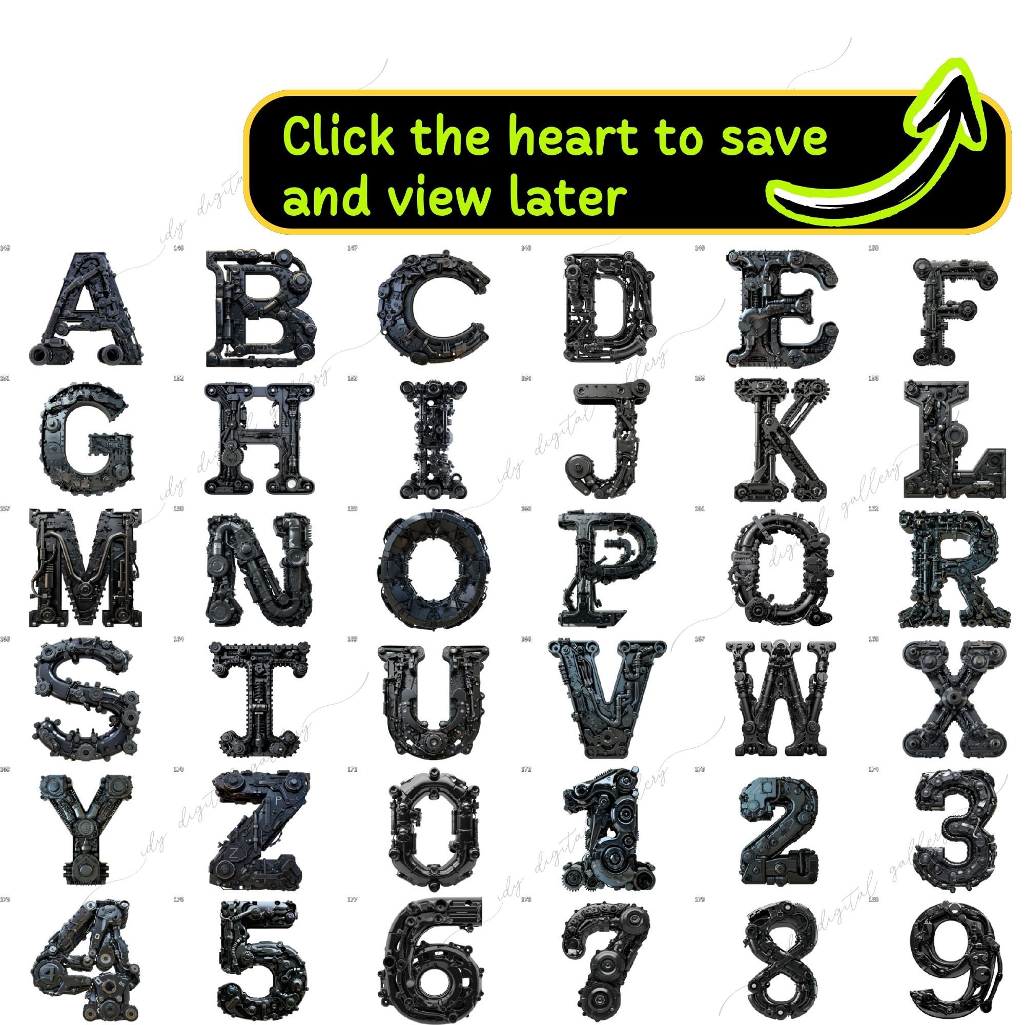 252 Robotic Alphabet Bundle, Mechanical Letters and Numbers, Robot ...