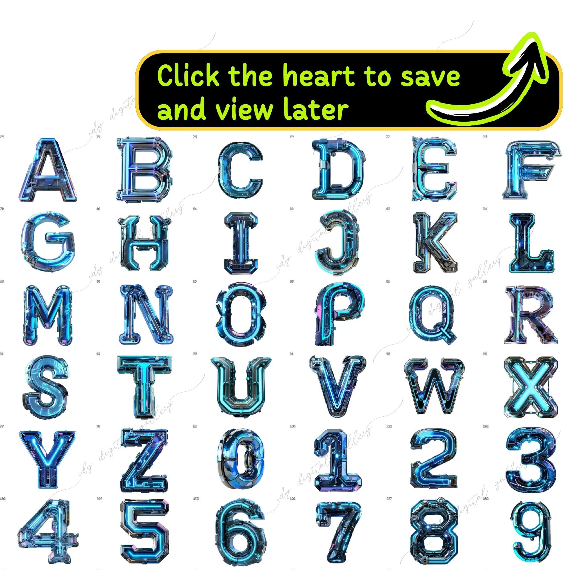252 Robotic Alphabet Bundle, Mechanical Letters and Numbers, Robot ...