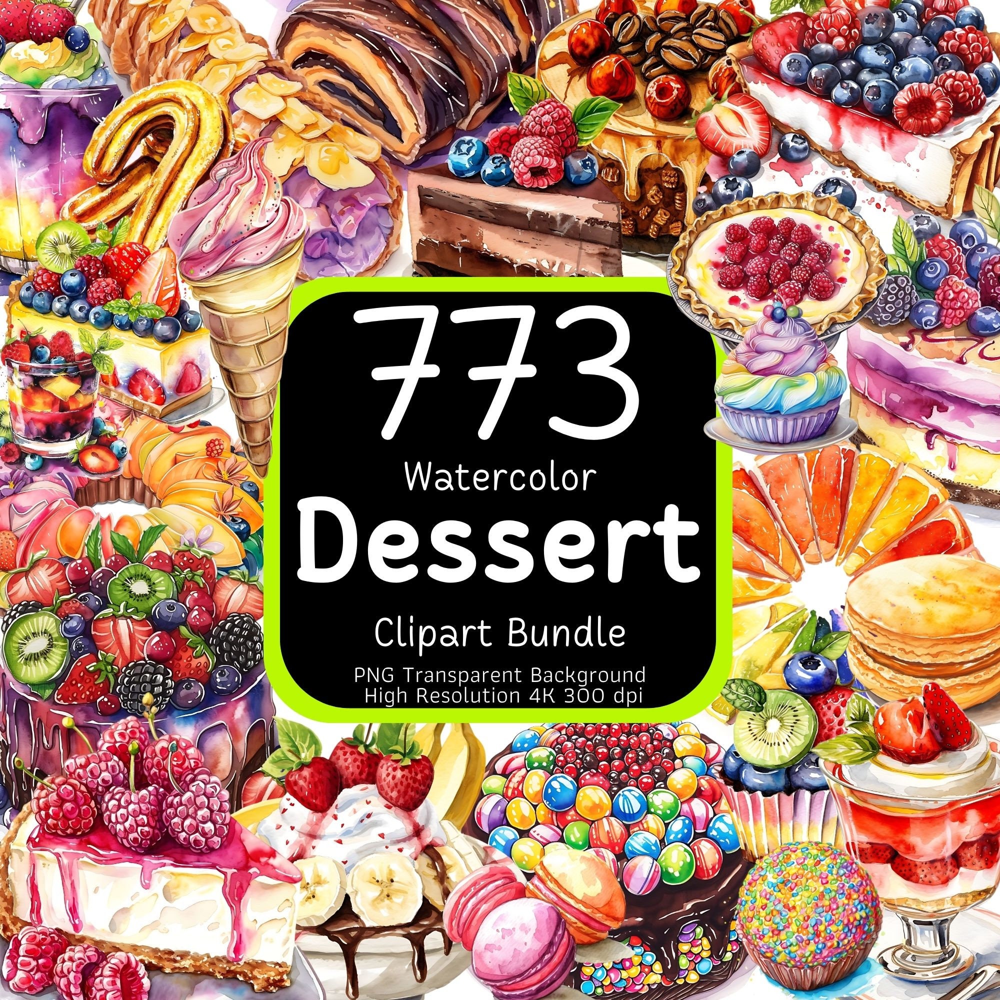 773 Watercolor Dessert Cliparts, Sweet Cliparts, PNG Clipart, High ...