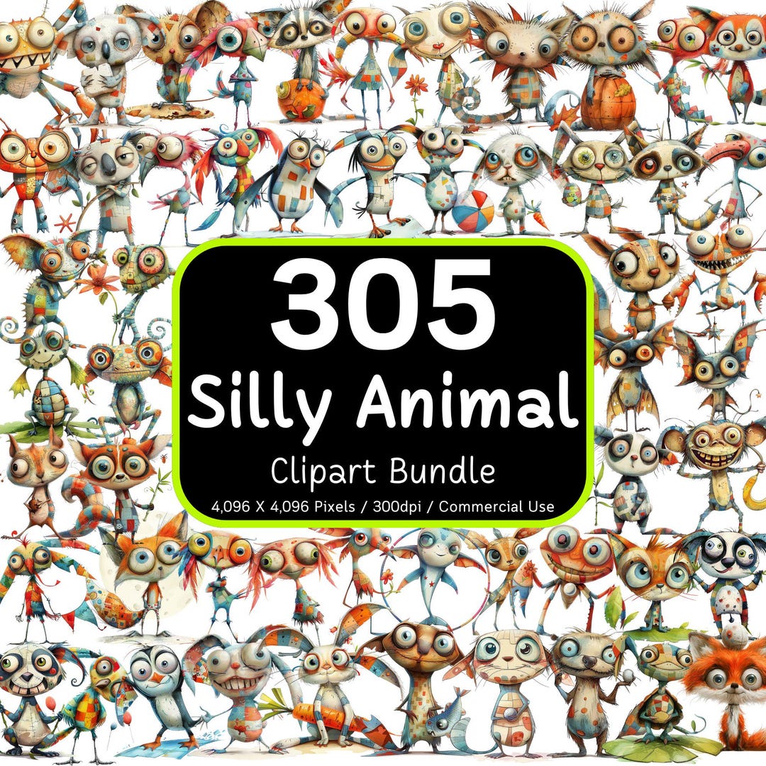 305 Silly Animal Clipart Bundle, Whimsical Animal Clipart, Quirky PNG ...