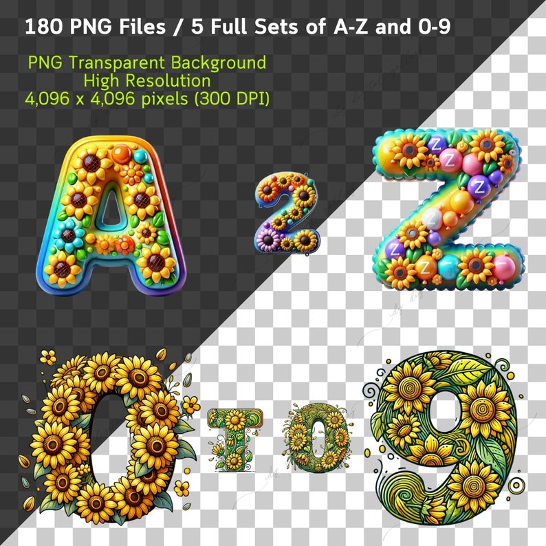 180 Sunflower Alphabets & Numbers, Sunflower Letters, Inflatable ...