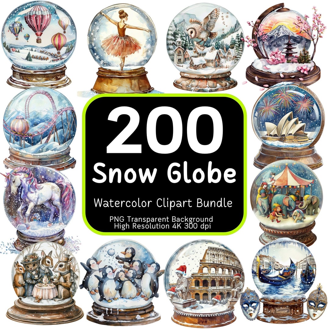 200 Snow Globe Clipart Bundle, Watercolor Snow Globe, Snow Globe PNG ...