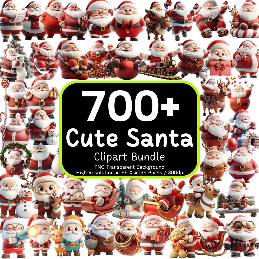 700+ Cute Santa Clipart Bundle, Funny Santa, Cute Christmas Clipart ...