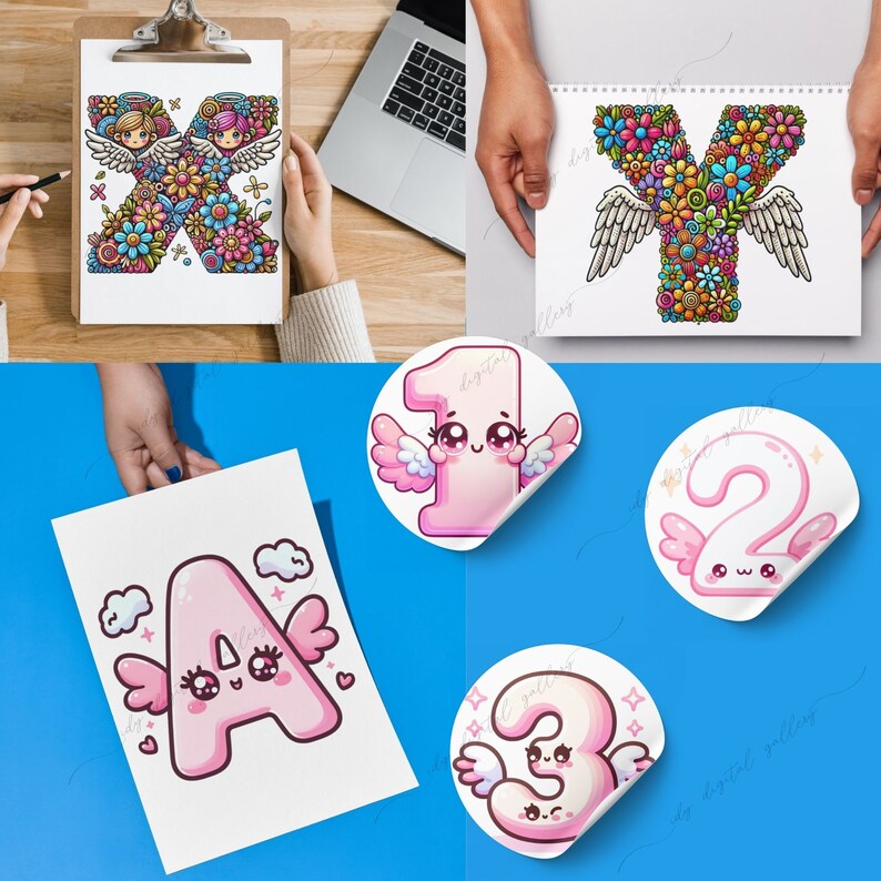 144 Angel Wings Alphabets & Numbers, Cute Letter, Cute Alphabet, Angel ...