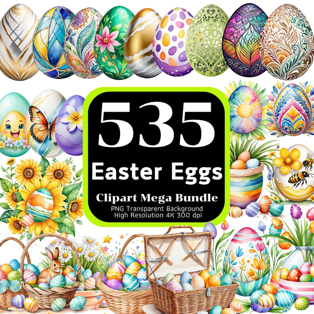 535 Easter Eggs Clipart Mega Bundle, Watercolor Easter Eggs, Easter ...