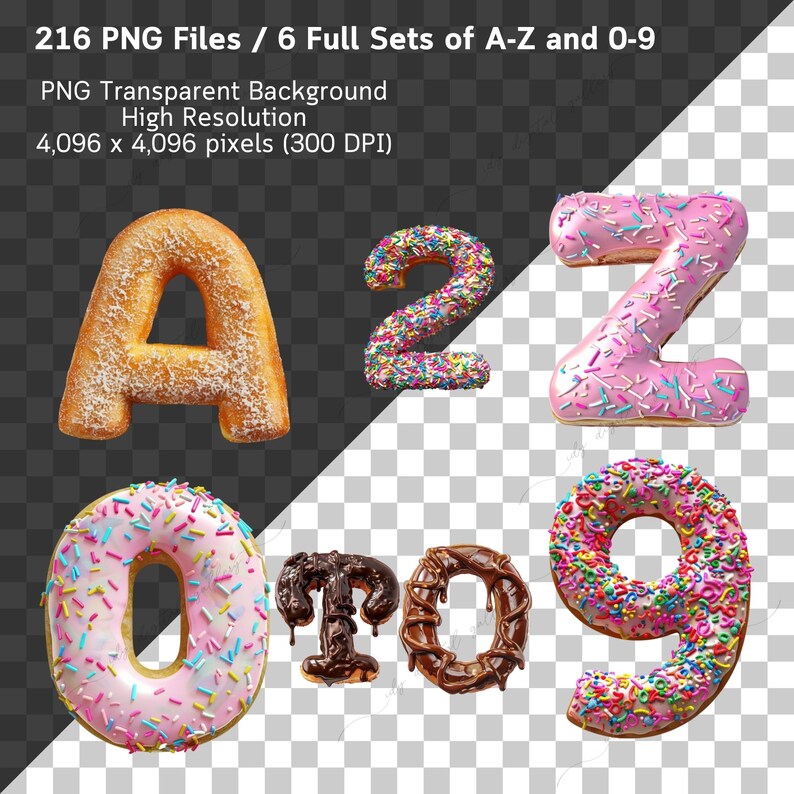 216 Donut Alphabet & Numbers Bundle, Sweet Treats PNG, Cute Alphabet ...