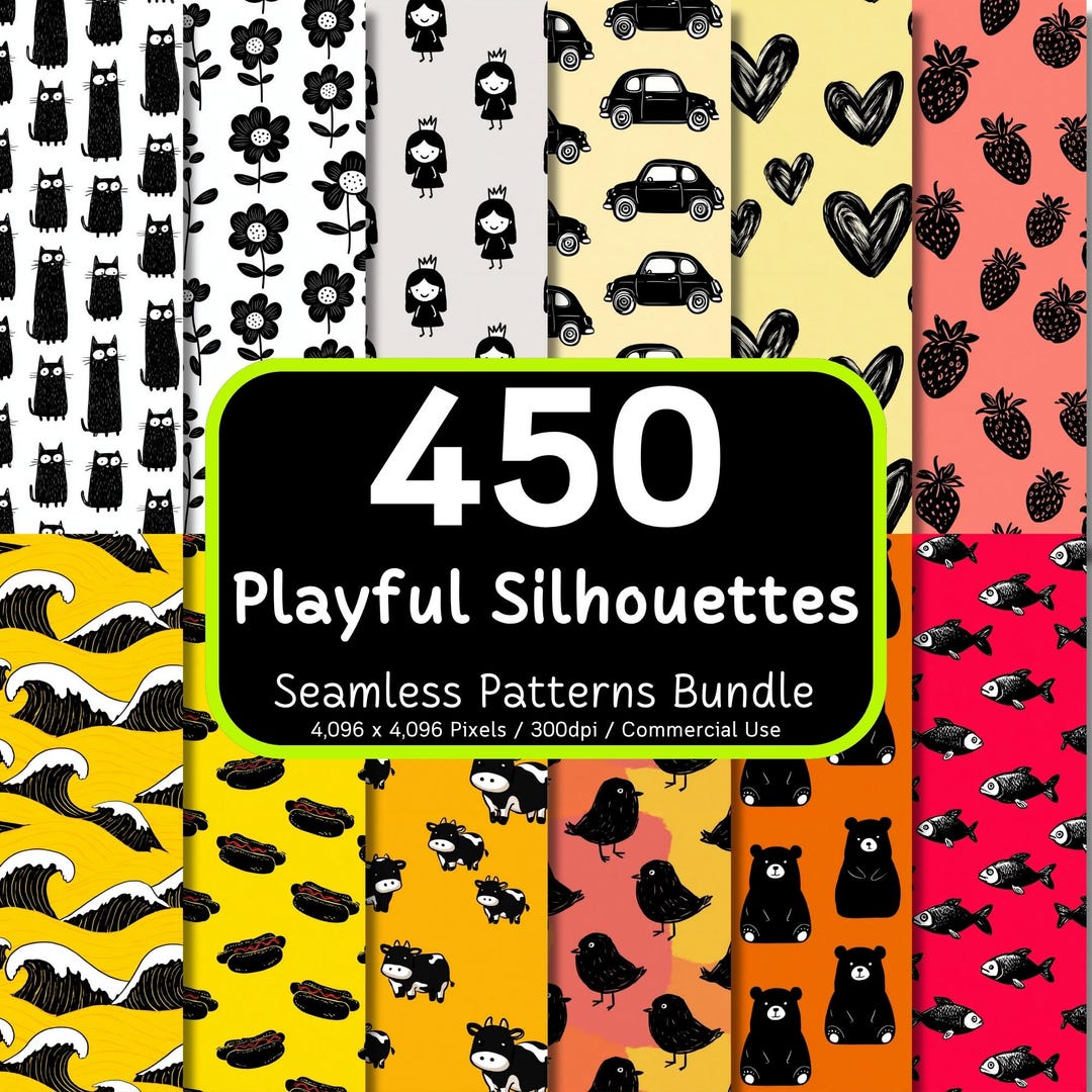 450 Playful Silhouettes Seamless Patterns Bundle, Fun Seamless, Cute ...