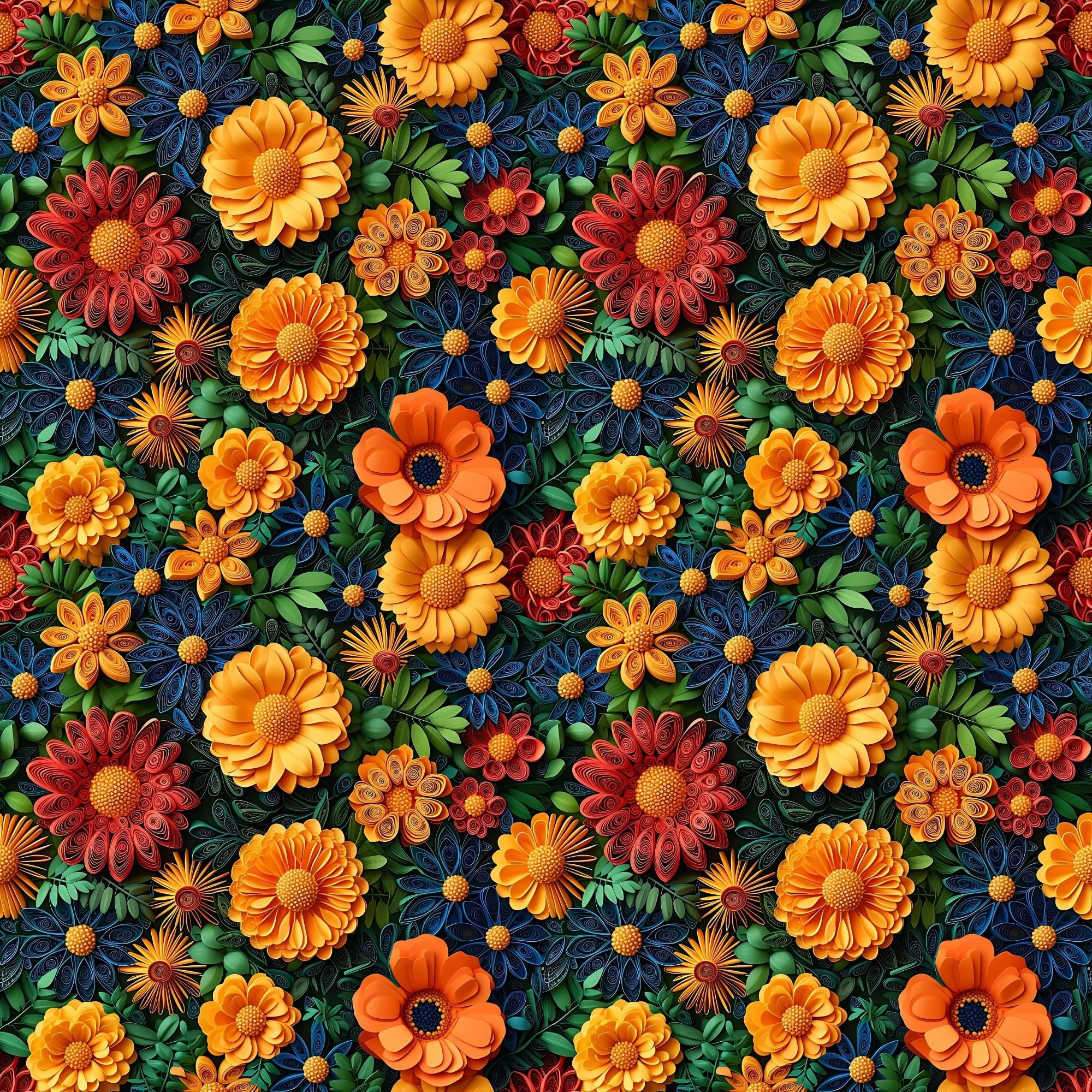 500+ Flower 3D Paper Quilled Patterns, Seamless Digital Papers ...